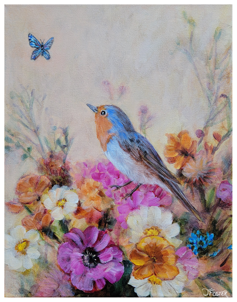 A Shared Glance – European Robin and Butterfly – Jackie Foster Art